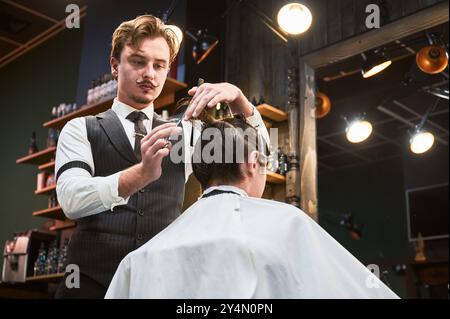 Hairdresser salon. Fancy mustache. Male portrait. Barber tips. Beard ...