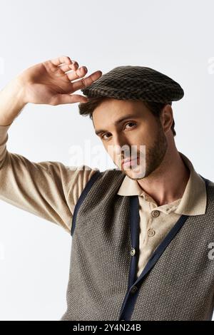A handsome dandy showcases his unique style, striking a thoughtful pose ...