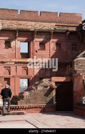 Agra; The Fort, the Palace of Akbar with the Taj in the Distance ...