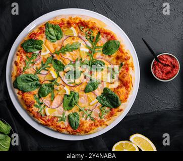 Seafood pizza. pizza with shrimp and red fish Stock Photo - Alamy