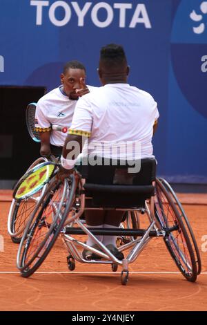 Lucas Sithole of South Africa (left) celebrates winning bronze along ...