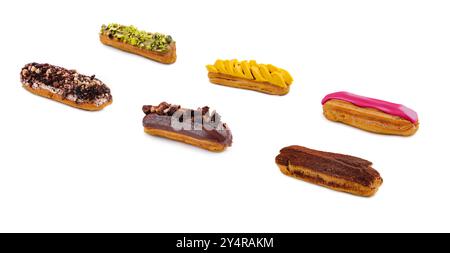different types of French eclairs isolated on white Stock Photo - Alamy