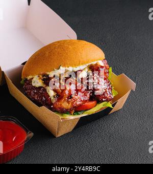 Barbeque chicken meat burger top view Stock Photo - Alamy
