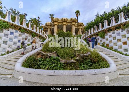 The Dragon Stairway. Park Guell by Antoni Gaudi architect. Barcelona ...