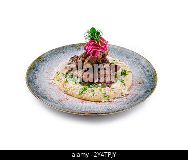 Grilled beef tenderloin with polenta, pickled onions and parsley pesto ...