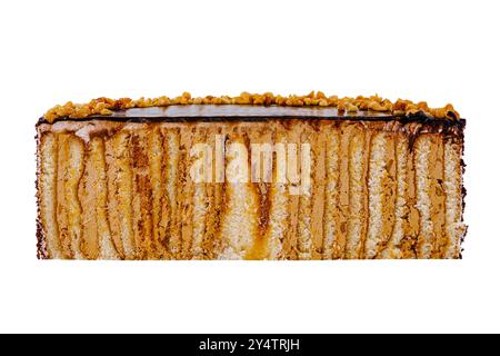 Whole cake is standing vertically showing its delicious layers of cream ...
