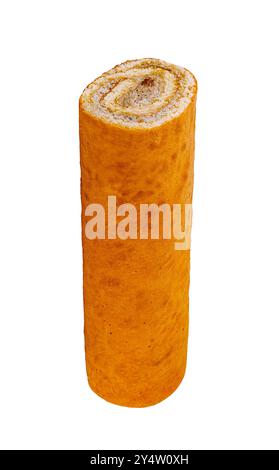 Whole biscuit roll with sweet filling lying on white background Stock ...