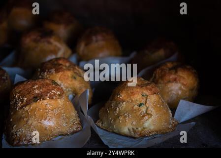 Traditional delicious cypriot easter cheese pastries in the clay oven ...