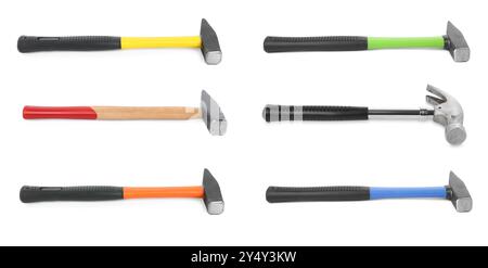 Collage with different hammers on white background Stock Photo - Alamy