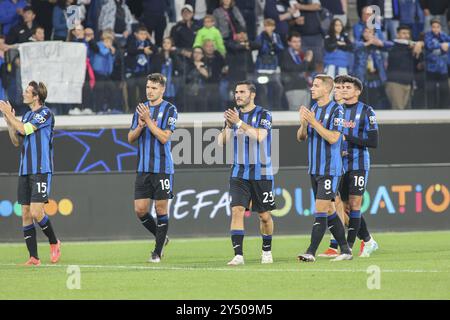 Atalanta BC players applaud the fans following the final whistle during ...