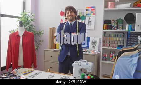 Handsome tailor man with beard with arms crossed gesture clueless and ...