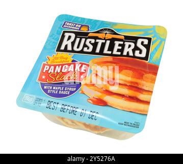 Rustlers microwave pancake stack with maple syrup style sauce in a 129g ...