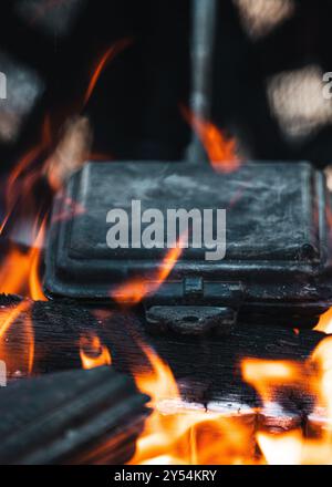 Cast iron open fire cooking range from the 1800's early 1900's. Black ...