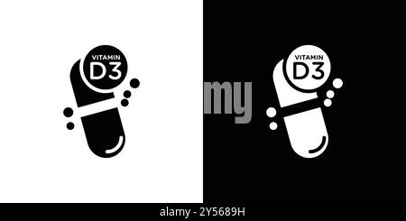 Vitamin D3 icon Black line art vector in black and white outline set ...
