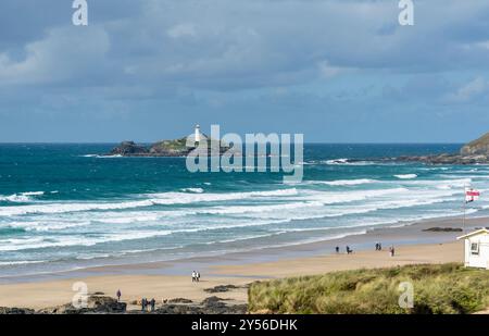 View of Godrevy lighthouse from the North Cornwall coastal path ...