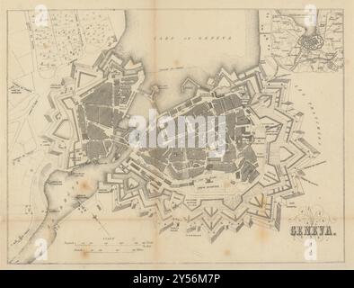 GENEVA GENÈVE GENF. town city stadtplan. Switzerland Suisse Schweiz ...