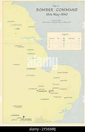 RAF Bomber Command airfields 1940. Range circles to targets. WW2 1961 ...