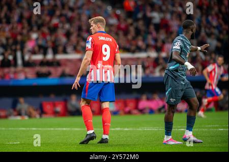 Alexander Sorloth of Atletico de Madrid and Mathew Ryan of Levante ...