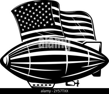 Zeppelin on american flag background. Design element for emblem, sign ...