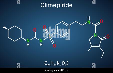 Glimepiride molecule. It is sulfonylurea drug used to treat type 2 ...