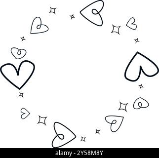 Simple doodle frame with hearts. Outline Valentine square empty frame ...