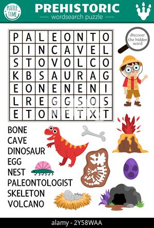 Vector wordsearch puzzle for kids with dinosaur names. Word search quiz ...
