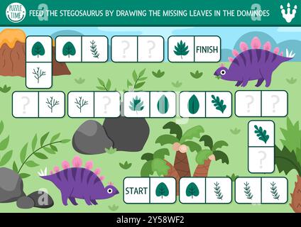 Simple dinosaur maze for kids with cute animals and ancient world landscape. Square prehistoric ...