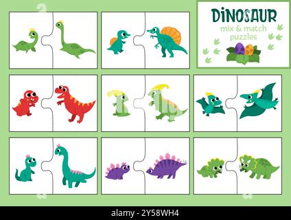 Vector dinosaur mix and match puzzle with cute ancient animals ...