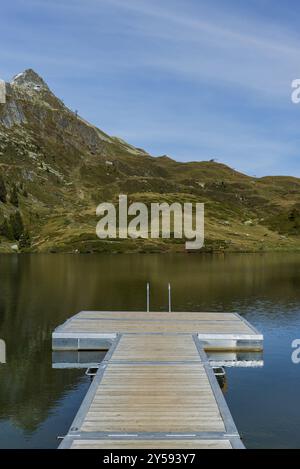 Bettmersee, mountain lake, alpine lake, footbridge, bathing jetty ...