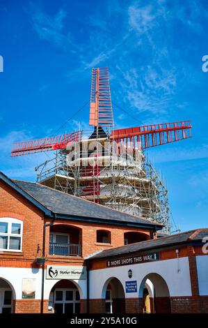 Scaffold covering Marsh Mill windmill in Thornton during maintenance ...