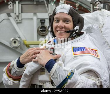 NASA Astronaut and Pilot of the SpaceX NASA Crew-10 mission, Nichole Ayers waves to the media ...