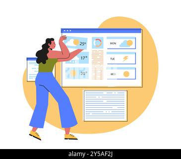 Meteorology geophysics science. Woman looks at graphs and diagrams ...