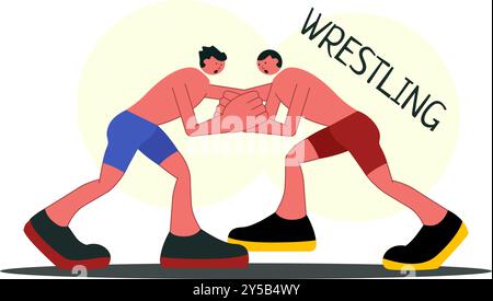 Wrestling Illustration with Two fighters Boxing Competition or ...