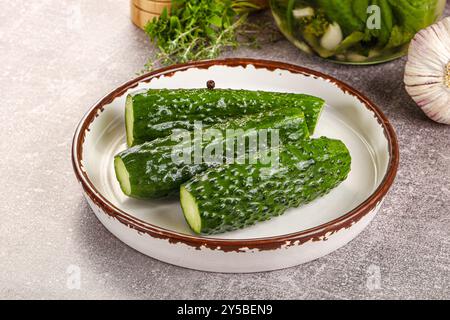 Homemade lighty salted cucumbers with herbs and spices Stock Photo - Alamy
