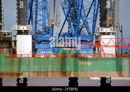 The base of the Lampson Translift crane on its jack-up with the caisson ...