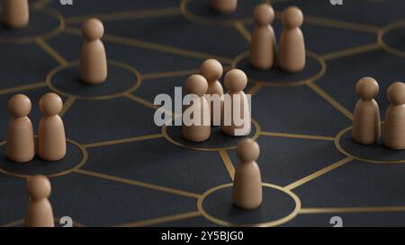 Close-up of wooden pawns on interconnected circles. Concept of ...