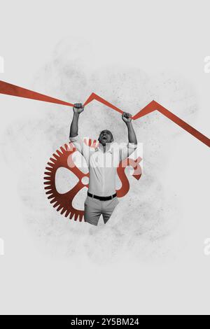 Vertical photo collage of angry businessman scream work failure pile ...