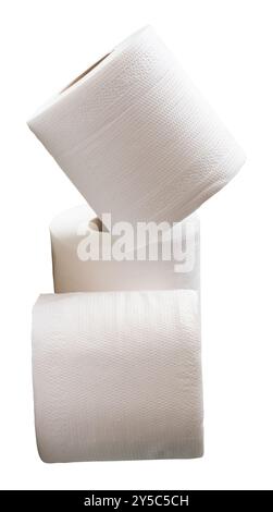 Side view of tissue paper rolls in stack is isolated on white ...