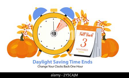 Fall Backward banner reminder showing turning clock back one hour and ...