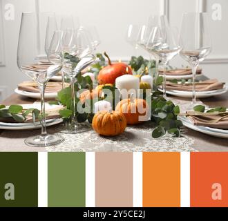 Shades of fall. Autumn table setting and matching color palette Stock ...