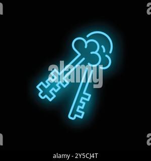 Two keys are glowing with blue neon light on a black background Stock ...