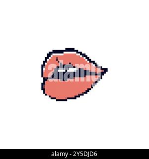 Pixel art mouth with tongue sticking out. Retro pixelated mouth and ...