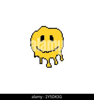 Pixel art melting smiley face. Dripping yellow smiley in retro ...