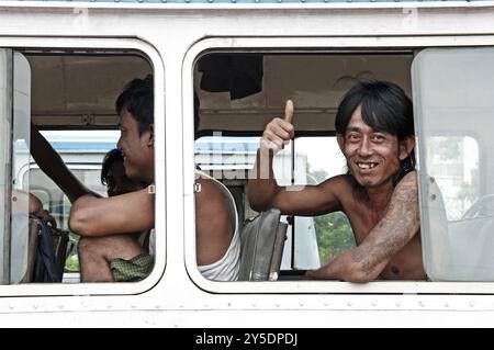 Man smiling on yangon myanmar bus burma Stock Photo - Alamy