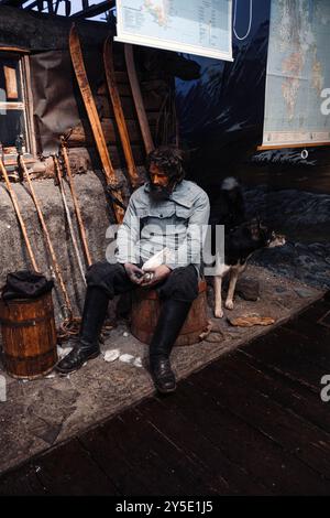 Model of trapper hunter in the arctic museum in Tromso, Norway Stock ...