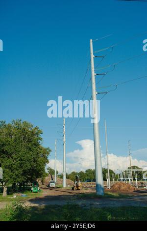 Vertical view of the Electric substation under construction. Dirt piles ...