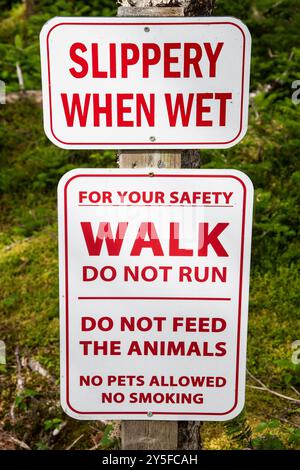 Slippery when wet sign at Salmonier Nature Park on NL 90 in Holyrood ...