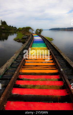 Rainbow Rails, an abandoned railroad bridge painted to represent LGBTQ ...