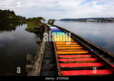 Rainbow Rails, an abandoned railroad bridge painted to represent LGBTQ ...