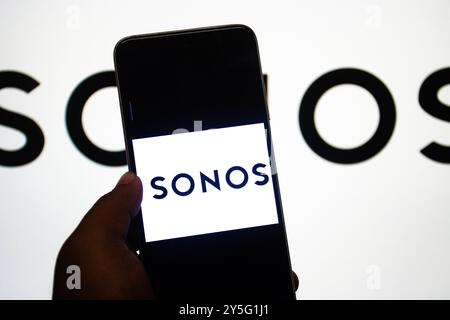 In this photo illustration, the Sonos logo is seen displayed on a ...